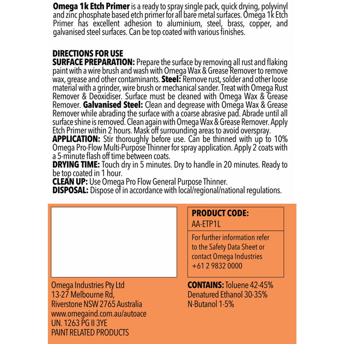 Omega 1K Etch Primer 1L - AA-ETP1L - Primer | Repco New Zealand