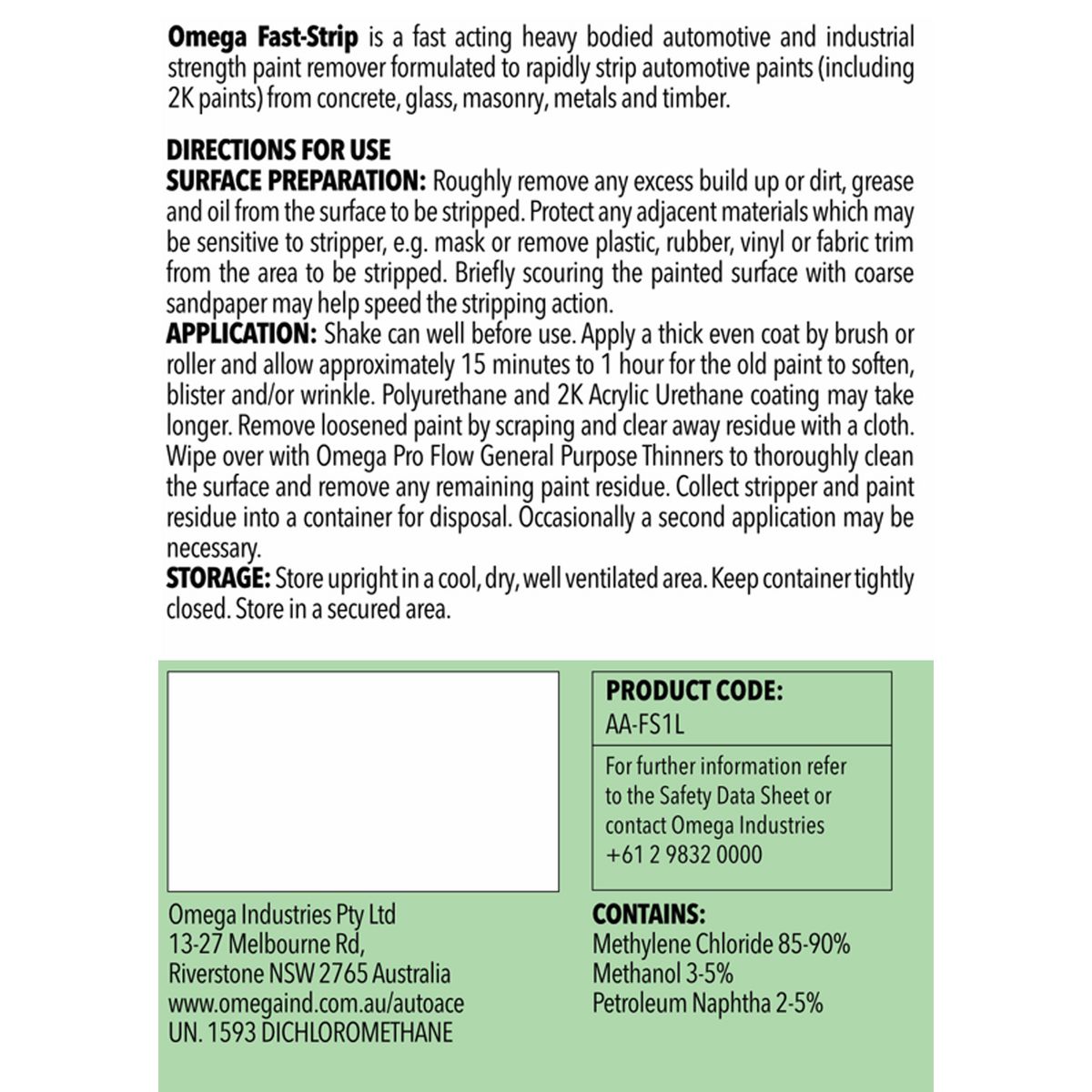 Omega Fast Strip Paint Stripper 1L - AA-FS1L - Paint Stripper | Repco ...