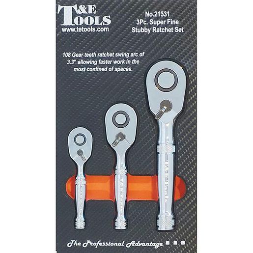 T&E 3pc Super Fine Stubby Ratchet Set - T & E Tools | Repco New Zealand